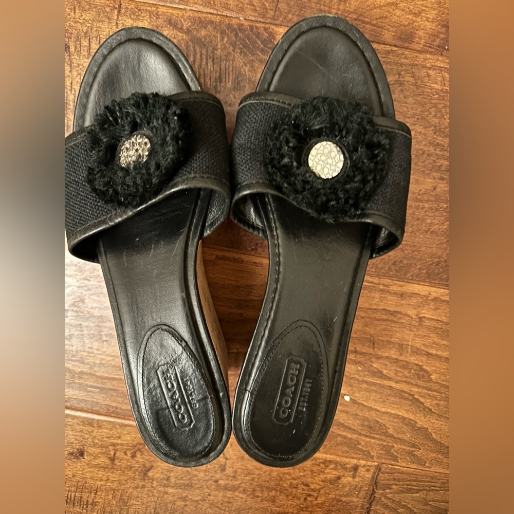 Coach Black Wedge Slides - Gem